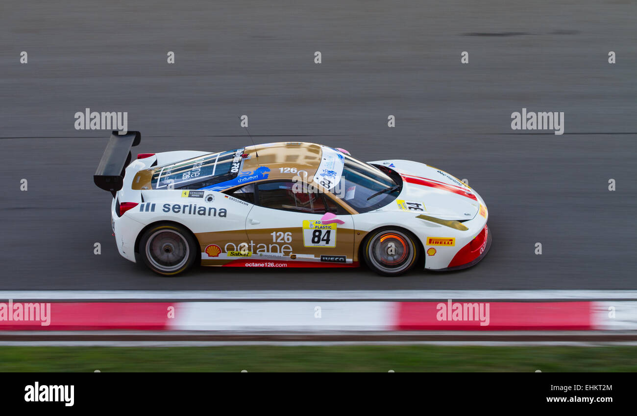 ISTANBUL, TURKEY - OCTOBER 25, 2014: Bjorn Grossmann drives Ferrari 458 ...