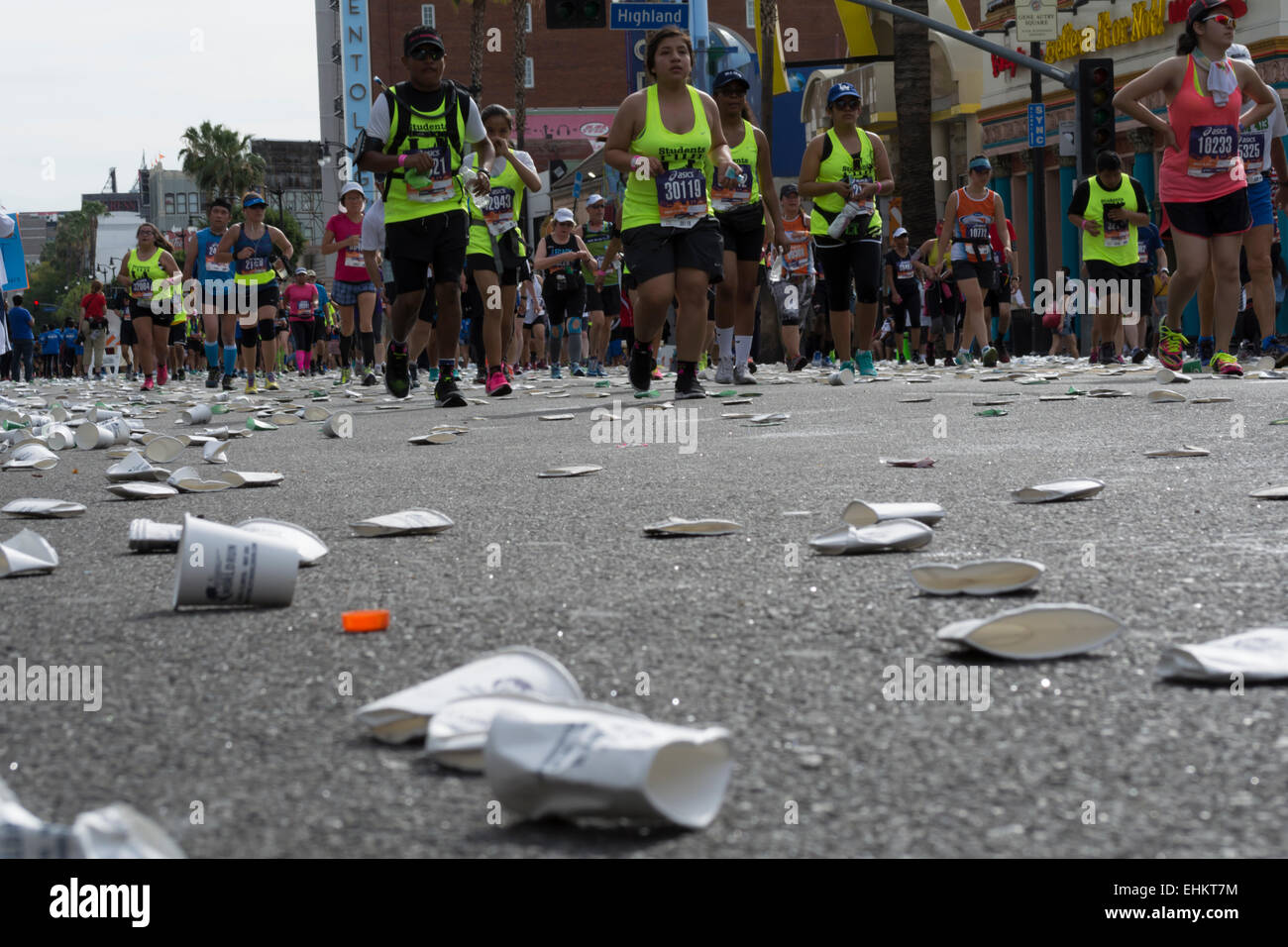 Los Angeles, California, USA. 15th March, 2015. Water cups litter the ...