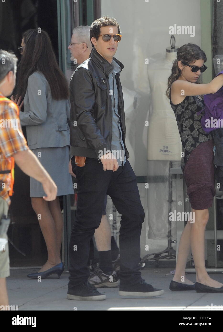 Andy Samberg filming 'Brooklyn Nine Nine' with new in Downtown Los ...