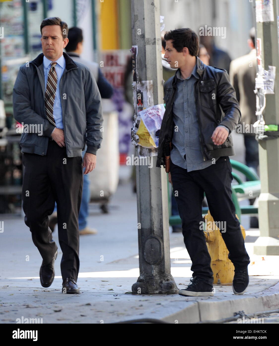Andy Samberg filming 'Brooklyn Nine Nine' with new in Downtown Los ...