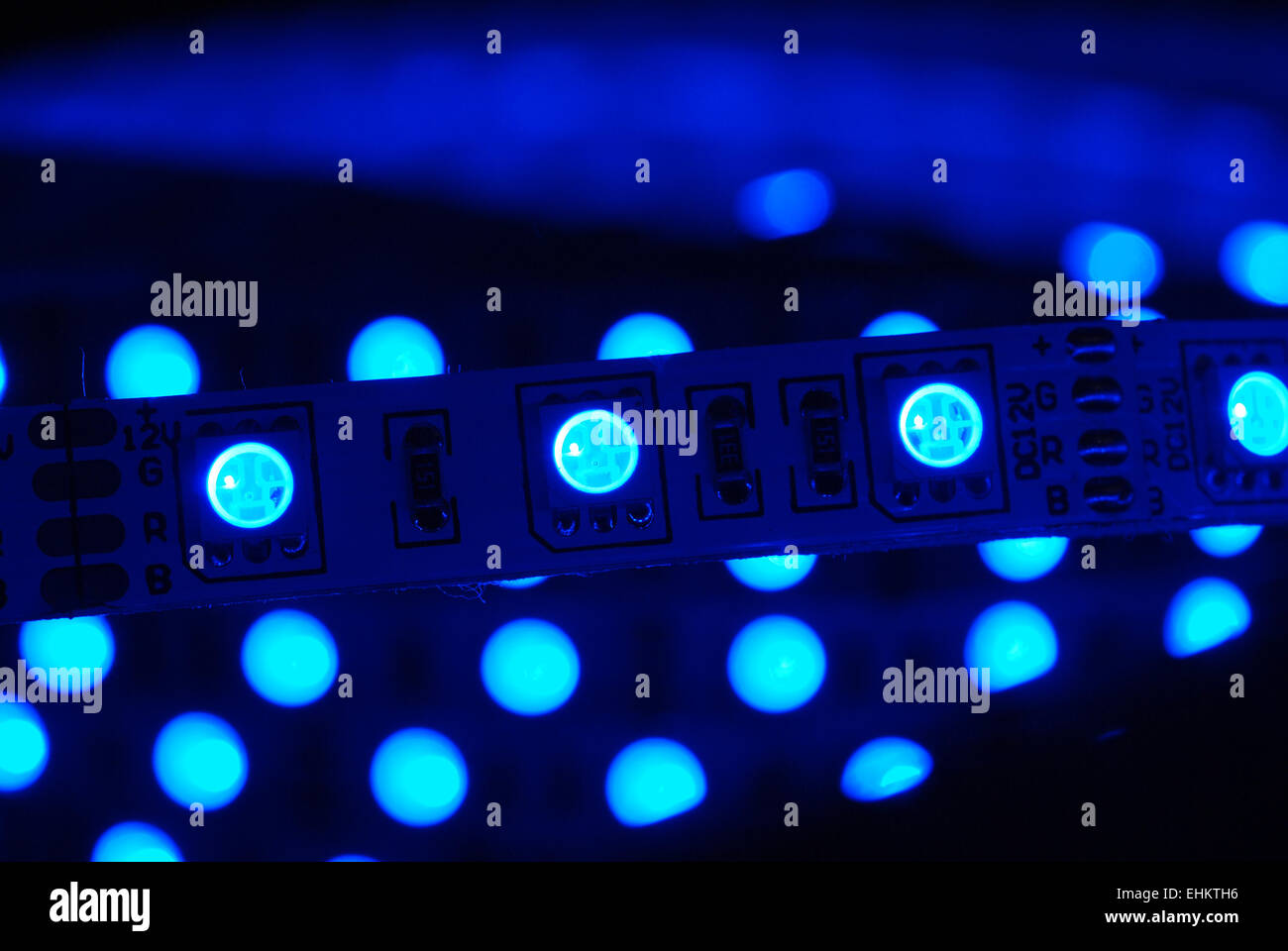 Blue led stripe on the black background Stock Photo - Alamy