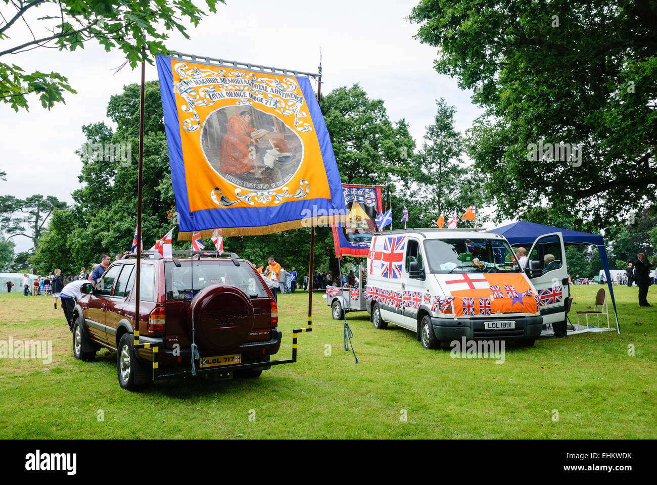 Orange order banners on the back of vehicles Stock Photo - Alamy