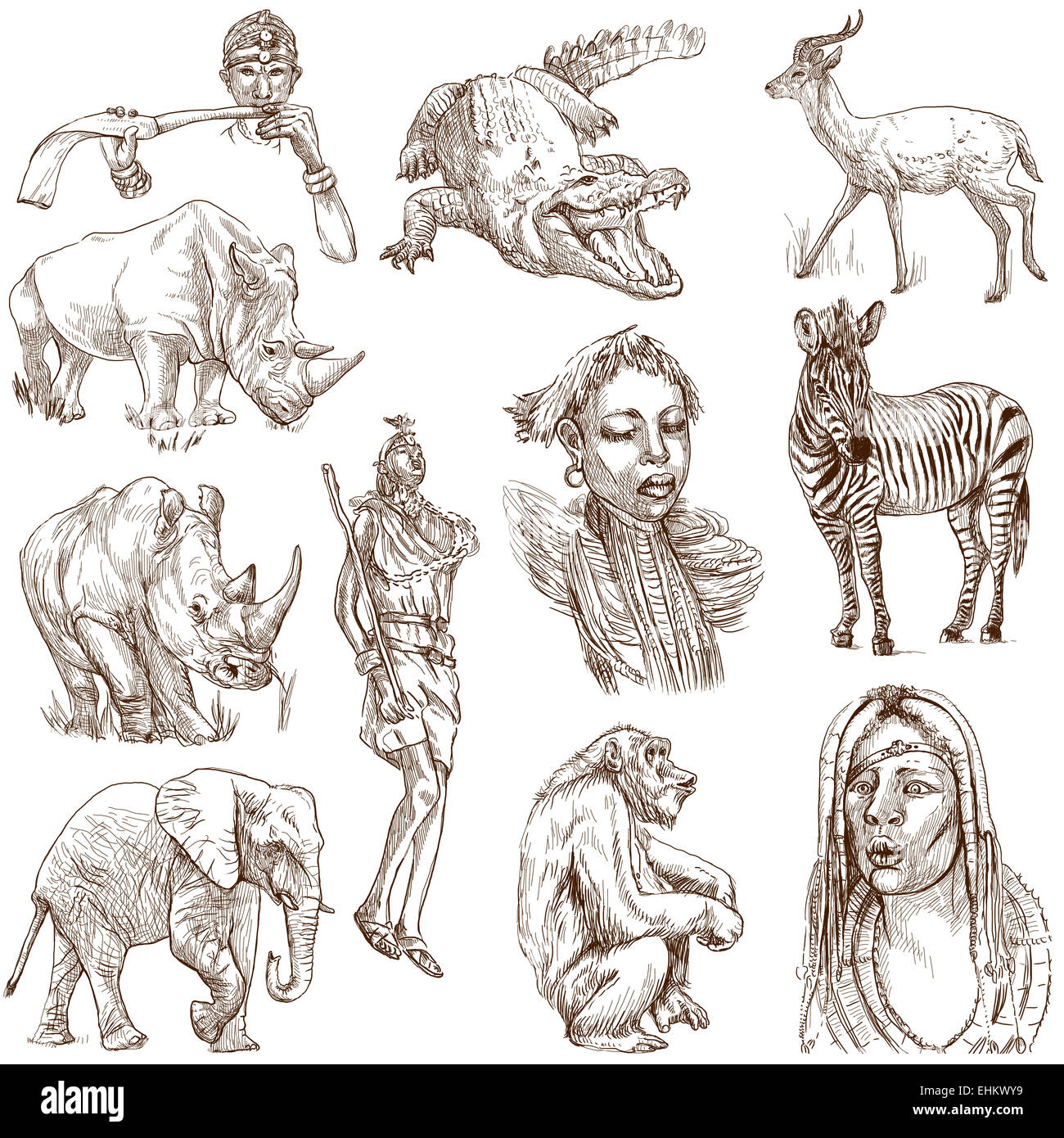 Travel series: CENTRAL AFRICA - Collection of an hand drawn ...