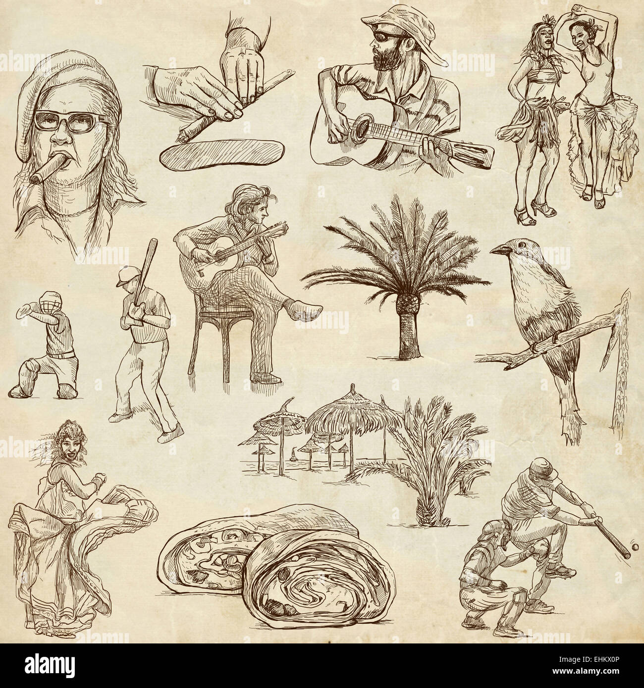 Travel series: CUBA - Collection of an hand drawn illustrations ...