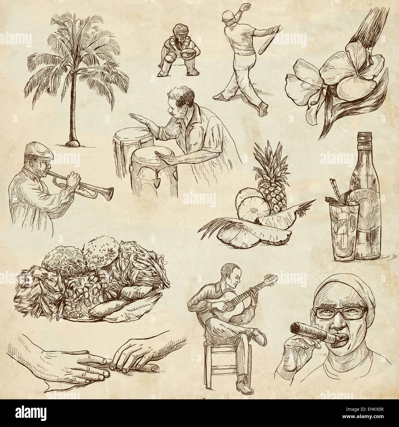 Travel series: CUBA - Collection of an hand drawn illustrations ...
