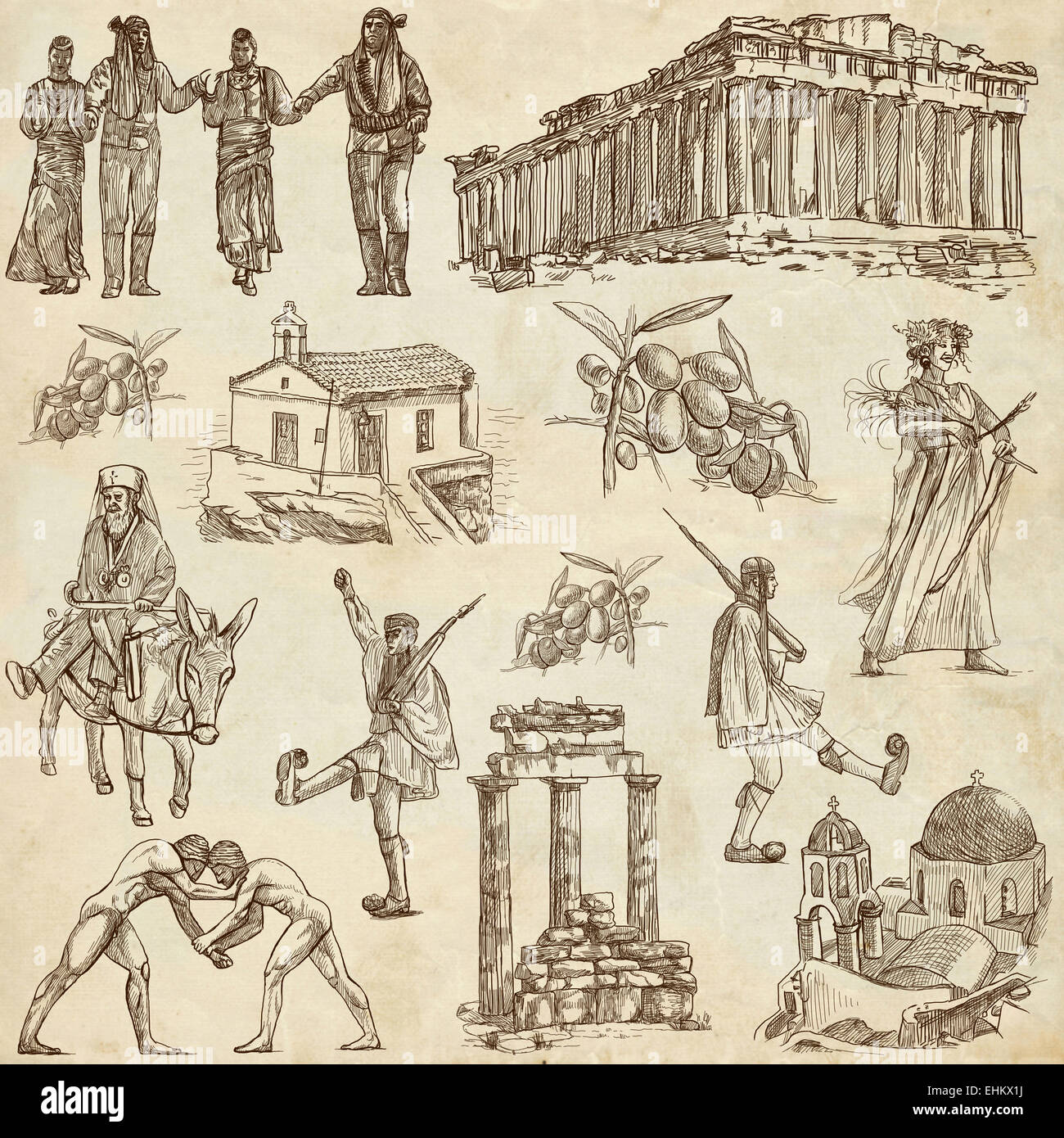 Travel series: GREECE - Collection of an hand drawn illustrations ...