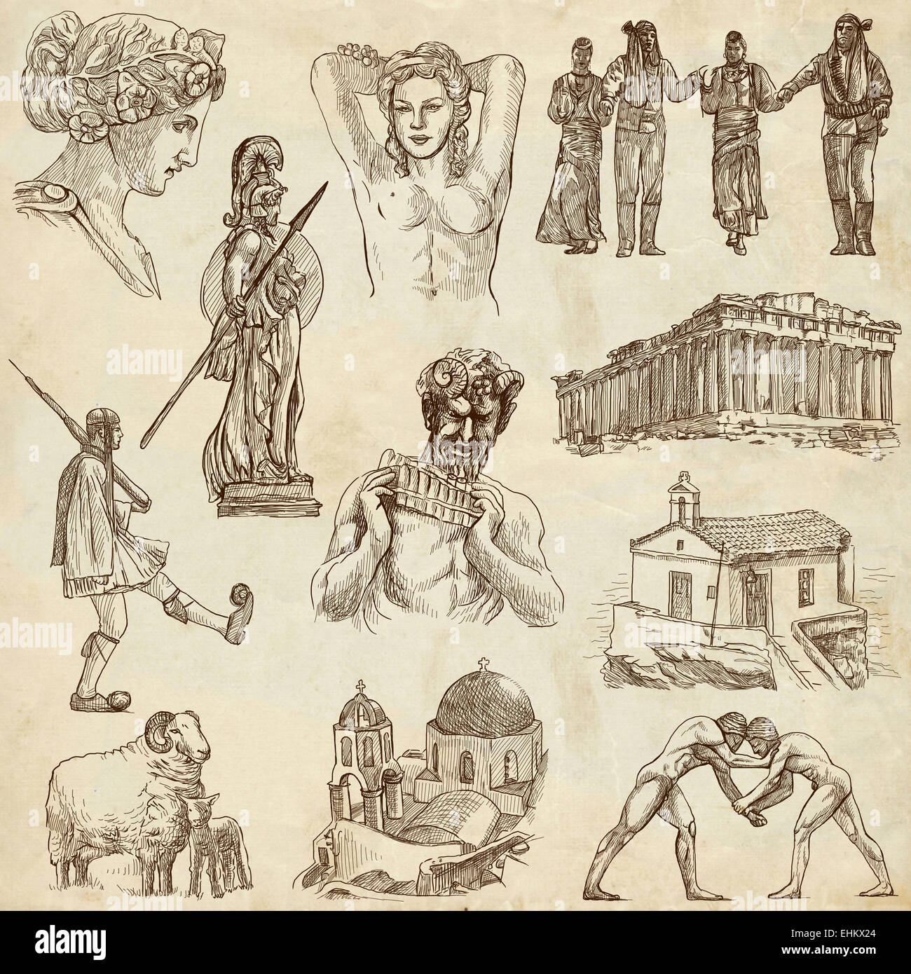 Travel series: GREECE - Collection of an hand drawn illustrations ...