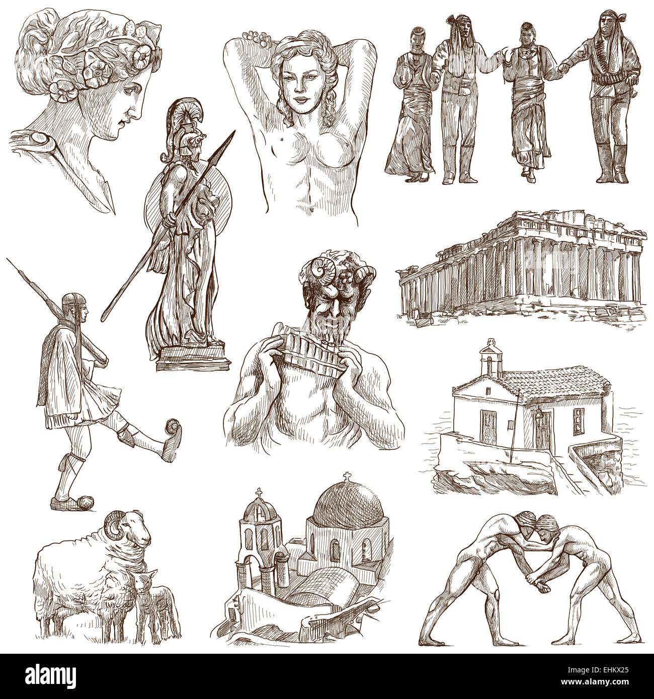 Travel series: GREECE - Collection of an hand drawn illustrations ...