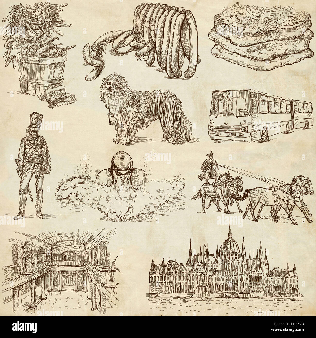 Travel series: HUNGARY - Collection of an hand drawn illustrations ...