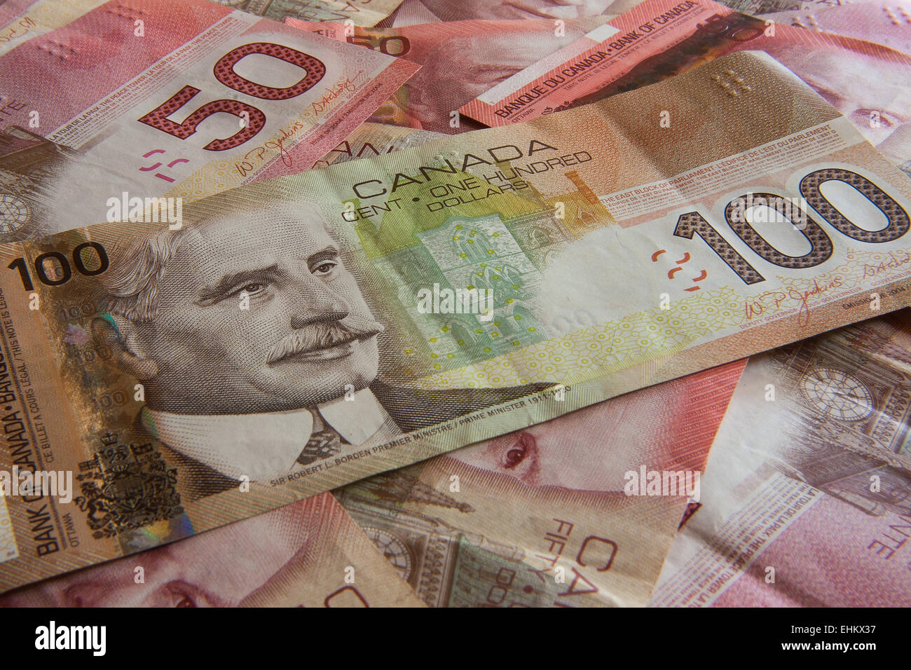 Canadian banknotes different values on the desk Stock Photo - Alamy