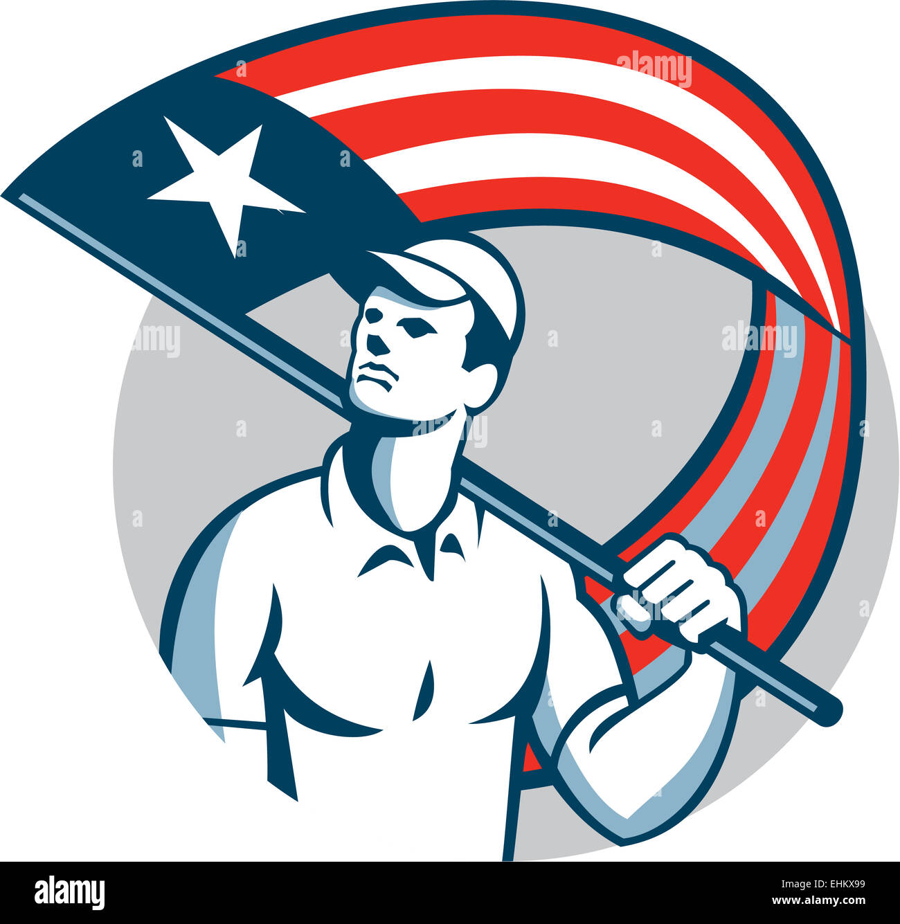 Illustration of an American tradesman, handyman,patriot holding a USA ...