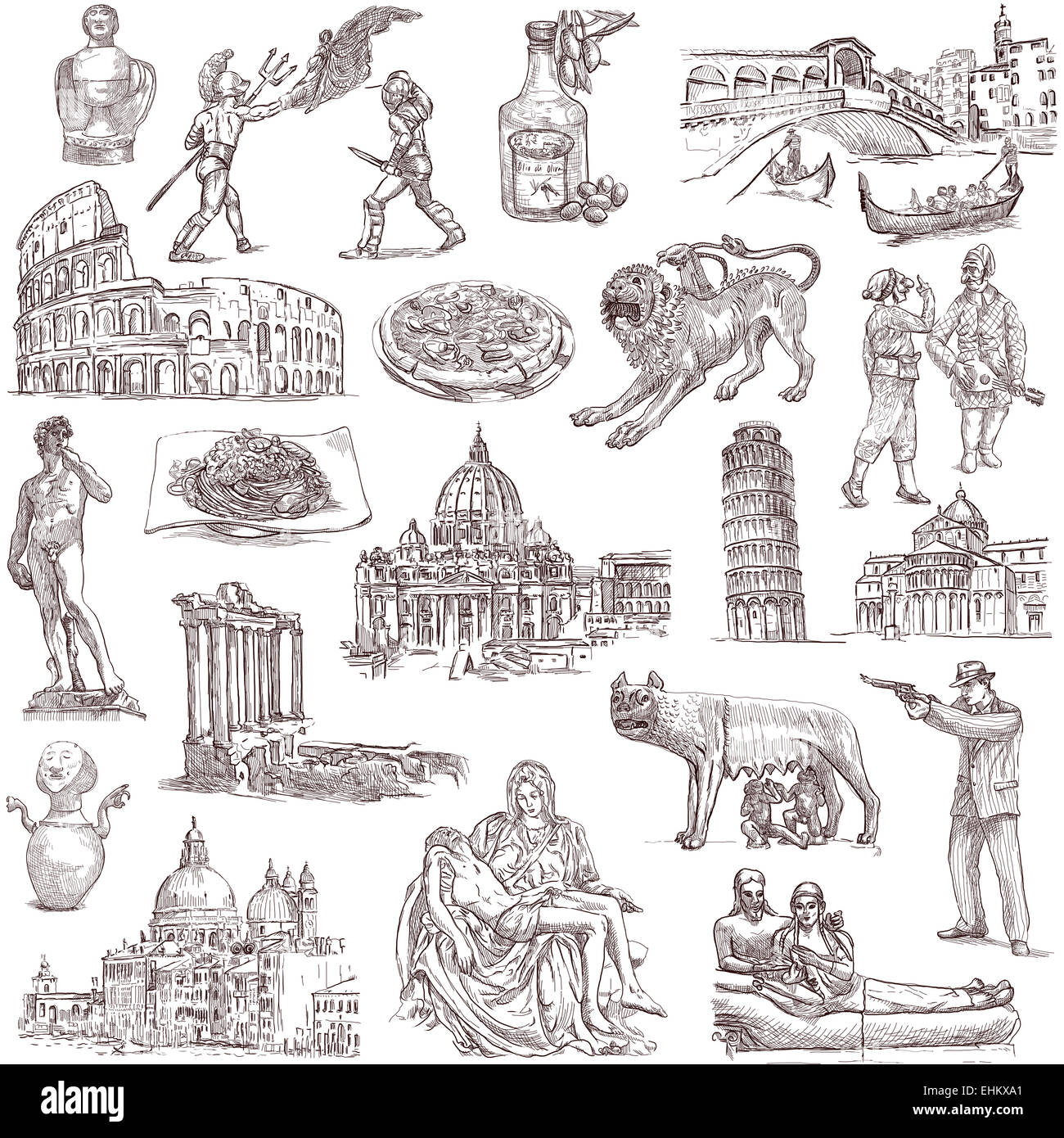 Travel series: ITALY - Collection of an hand drawn illustrations ...