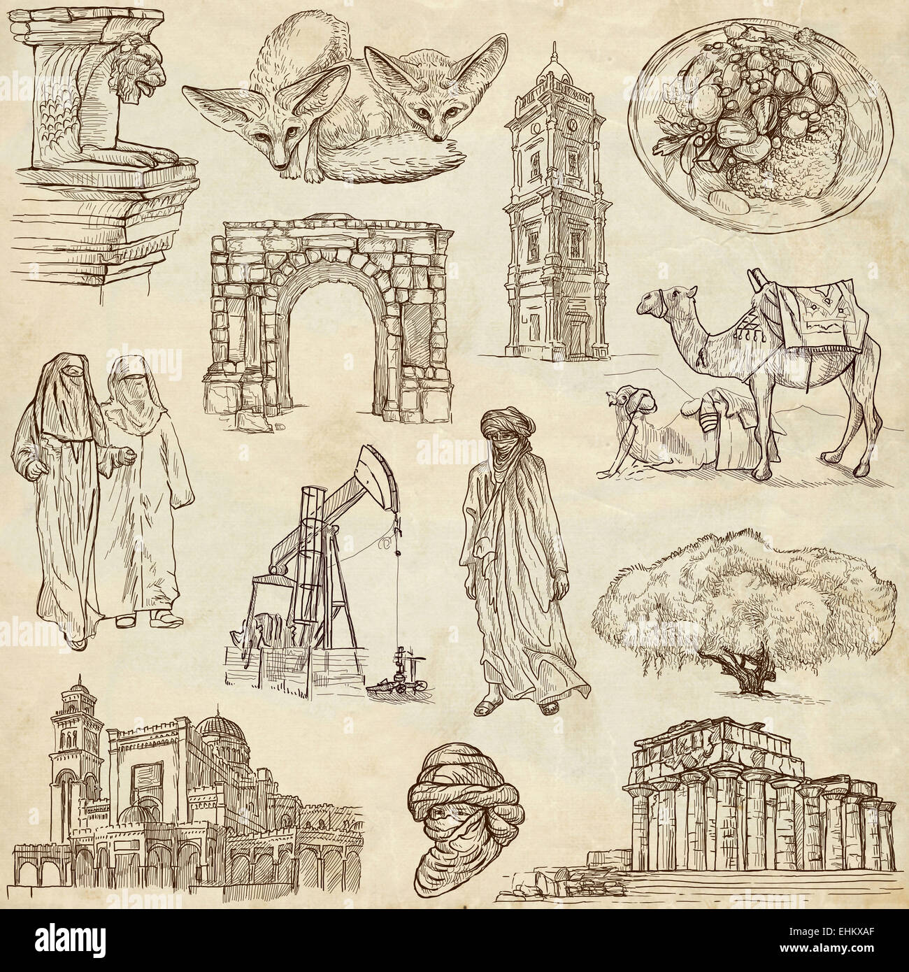 Travel series: LIBYA - Collection of an hand drawn illustrations ...