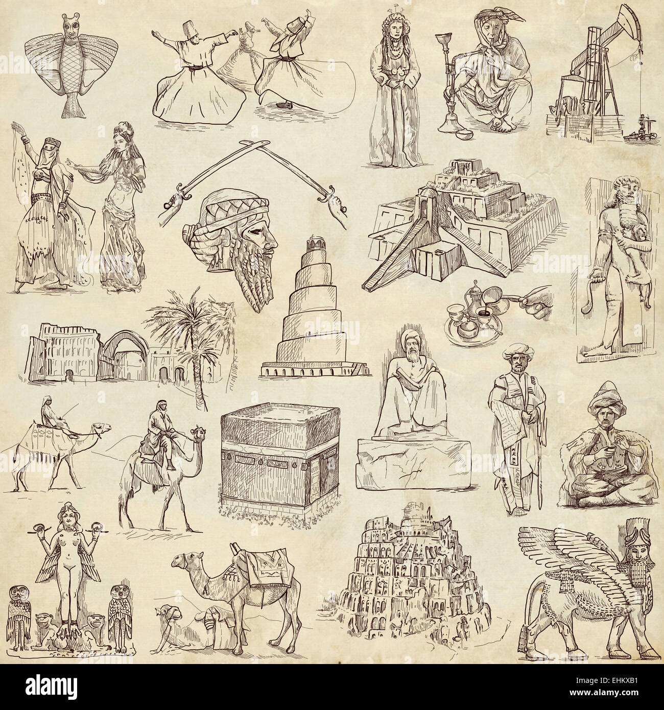 Travel series: MIDDLE EAST - Collection of an hand drawn illustrations ...