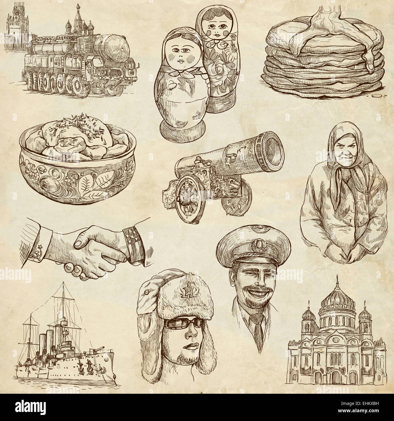 Travel series: RUSSIA - Collection of an hand drawn illustrations ...