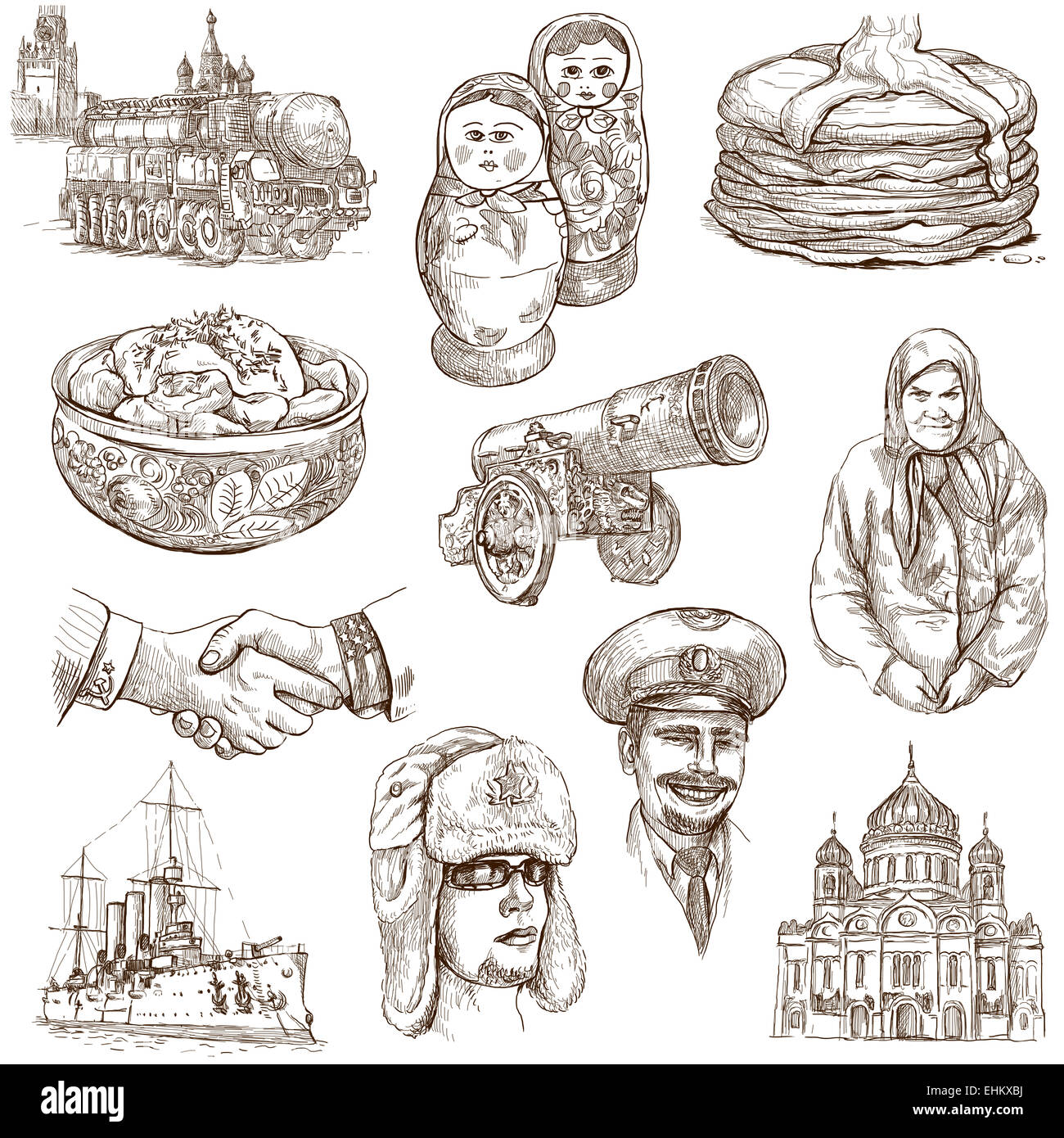 Travel series: RUSSIA - Collection of an hand drawn illustrations ...