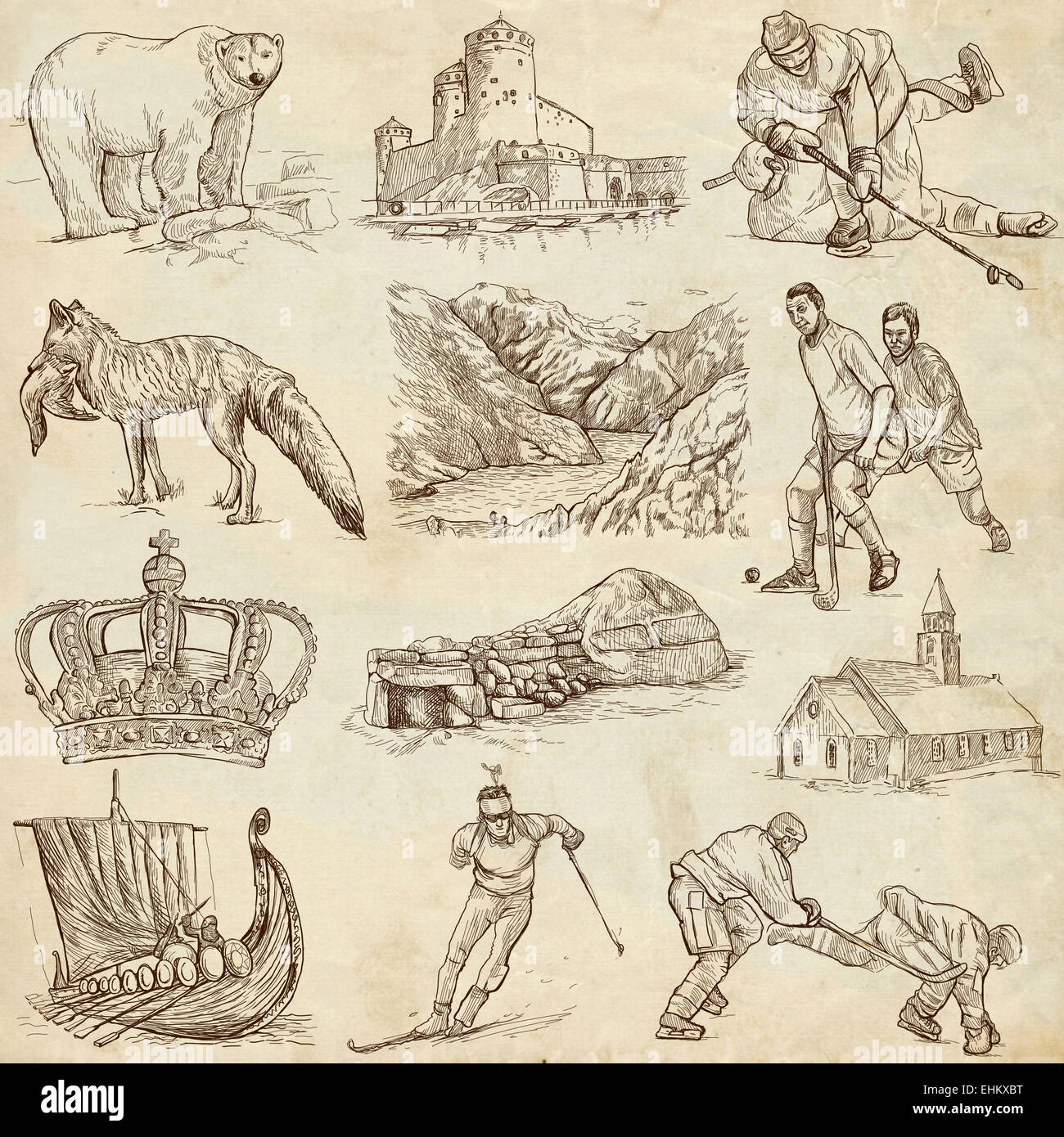 Travel series: SCANDINAVIA - Collection of an hand drawn illustrations ...