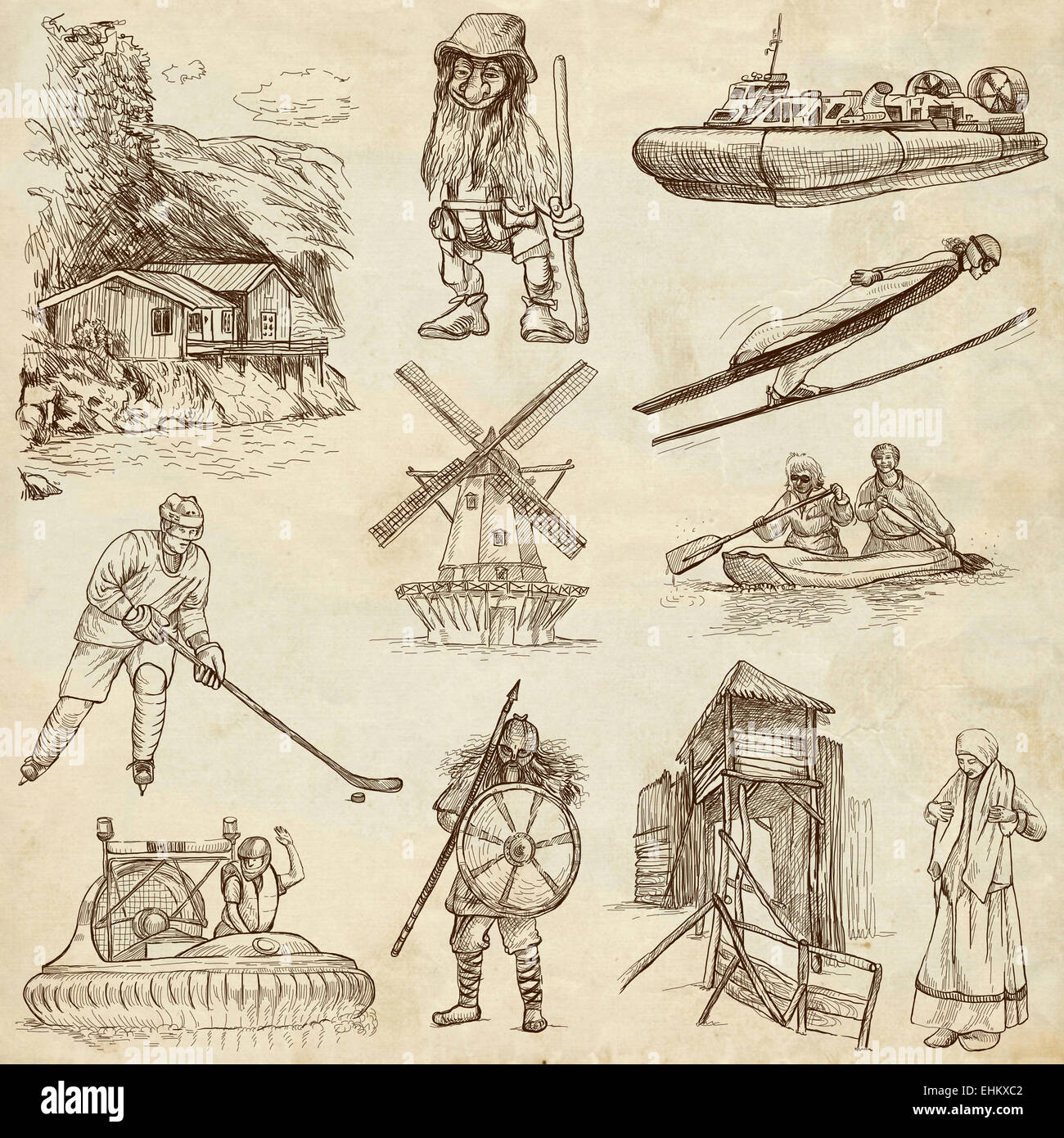 Travel series: SCANDINAVIA - Collection of an hand drawn illustrations ...