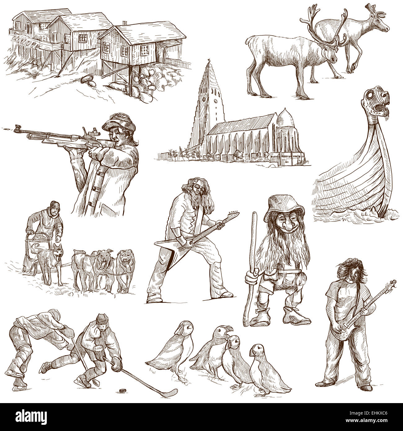 Travel series: SCANDINAVIA - Collection of an hand drawn illustrations ...