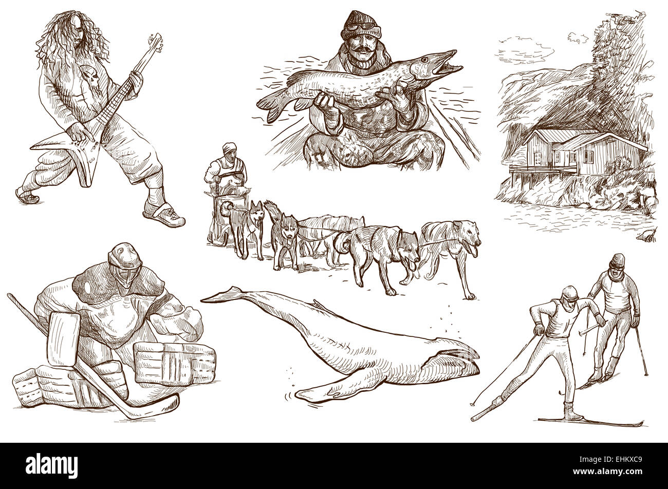 Travel series: SCANDINAVIA - Collection of an hand drawn illustrations ...