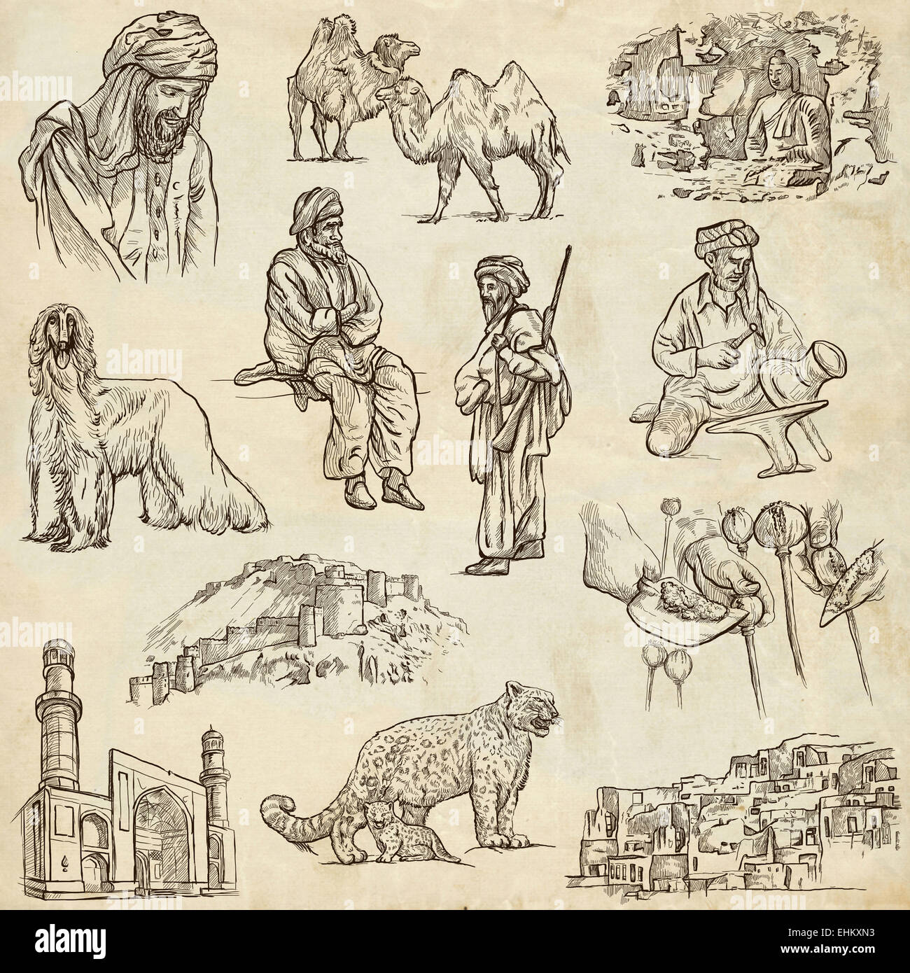 Traveling series: AFGHANISTAN - Collection (no.1) of an hand drawn ...