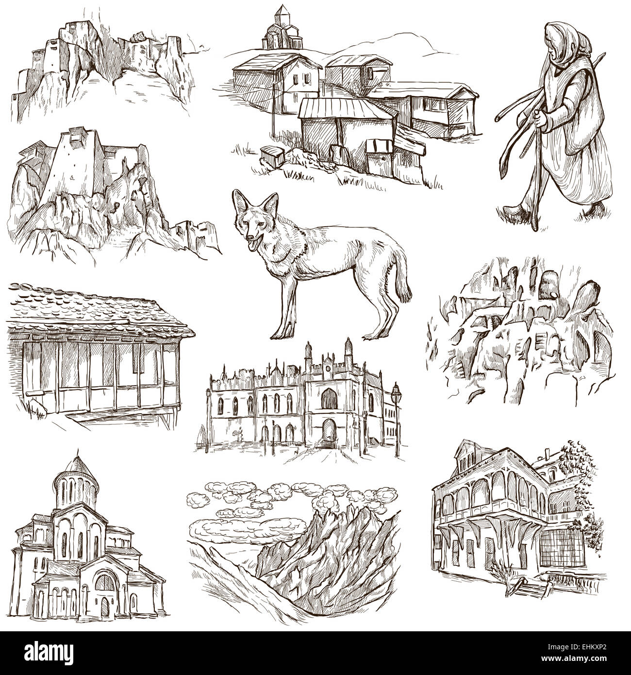 Travel series: GEORGIA - Collection (no.4) of an hand drawn ...