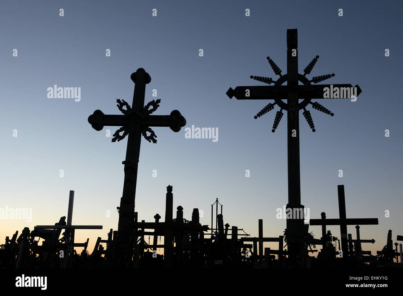 Wooden crosses at the Hill of Crosses, the most important Lithuanian ...