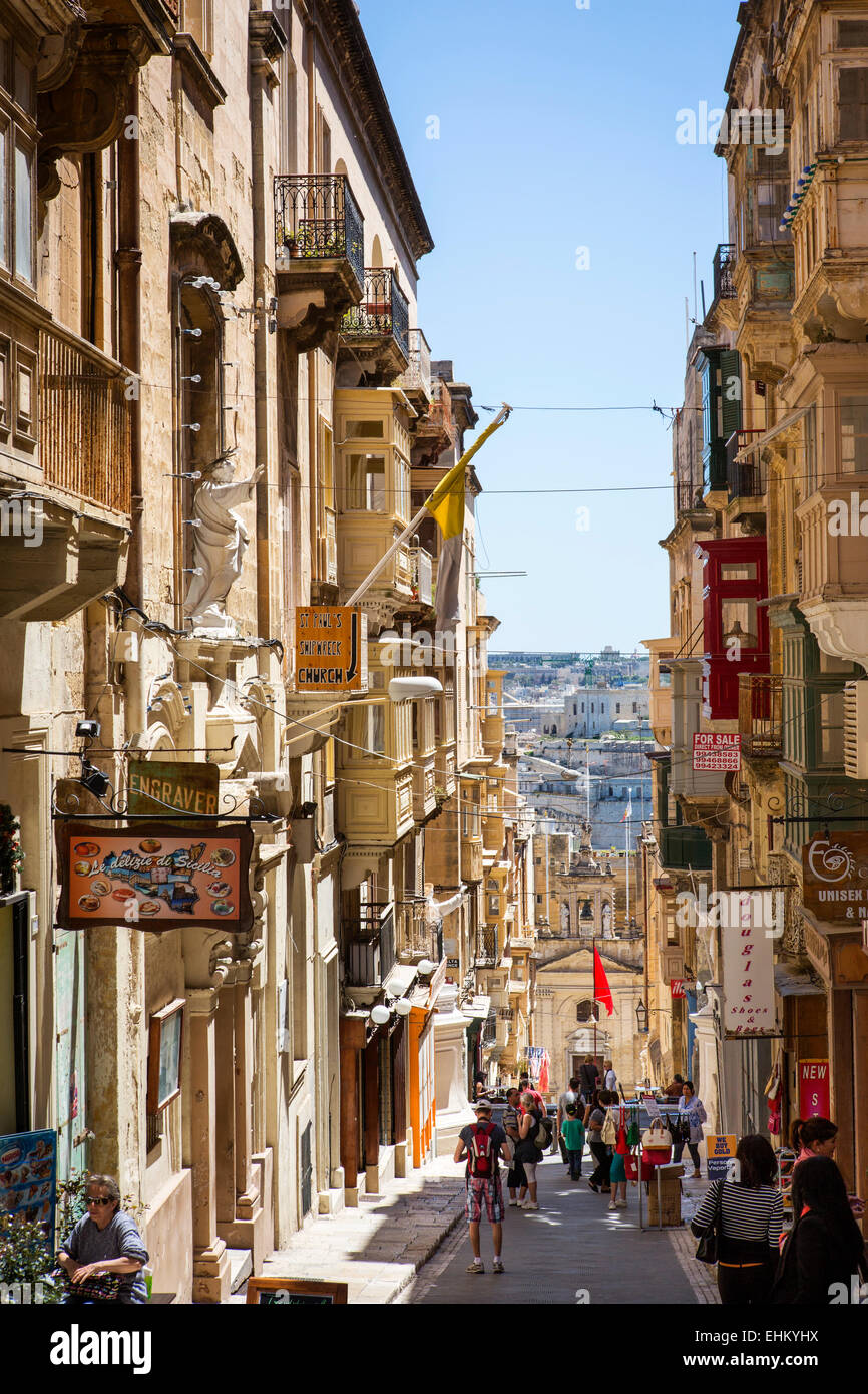 Malta, Valletta Street Scene Stock Photo - Alamy