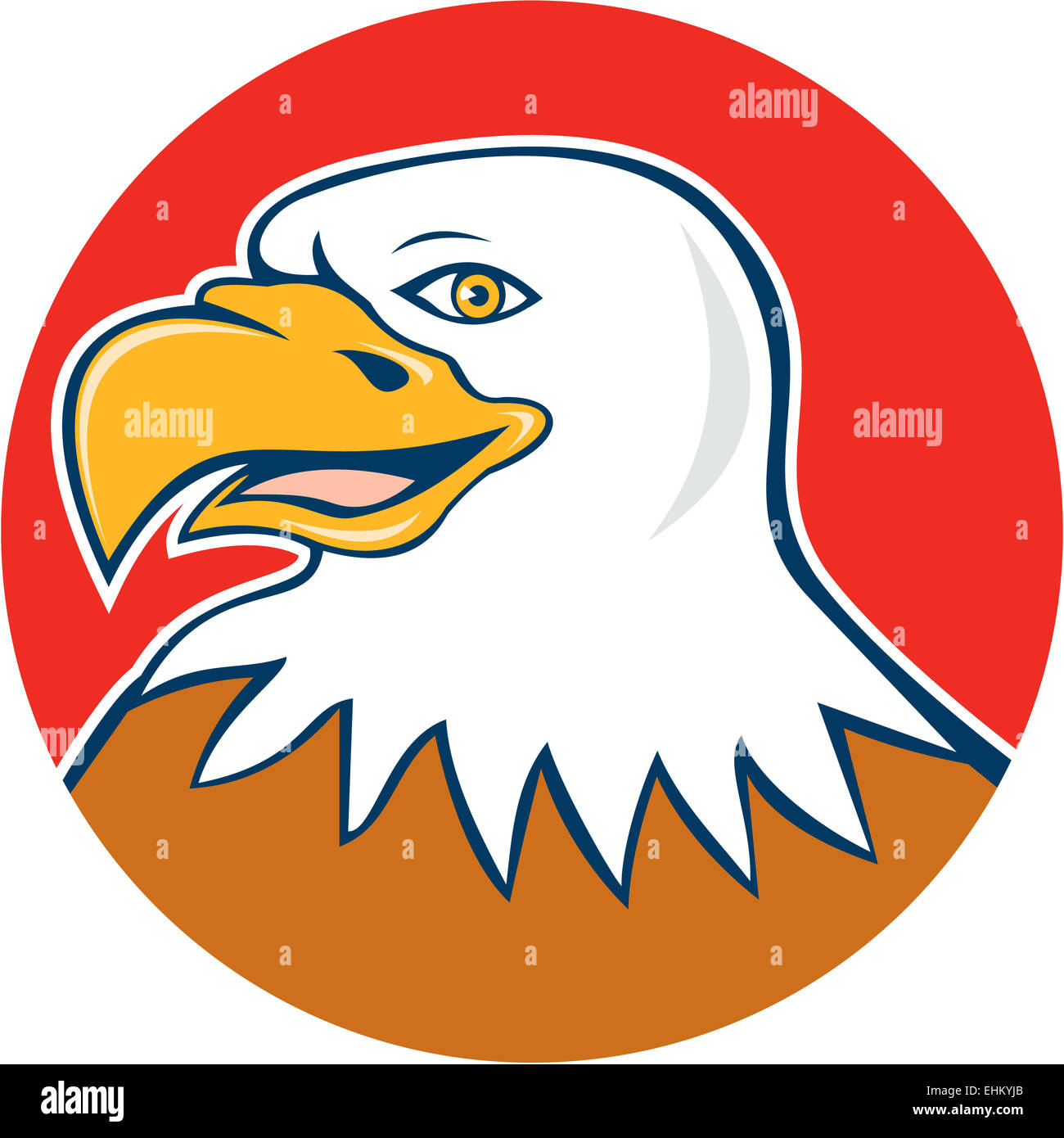 Illustration of an american bald eagle head smiling facing side set ...
