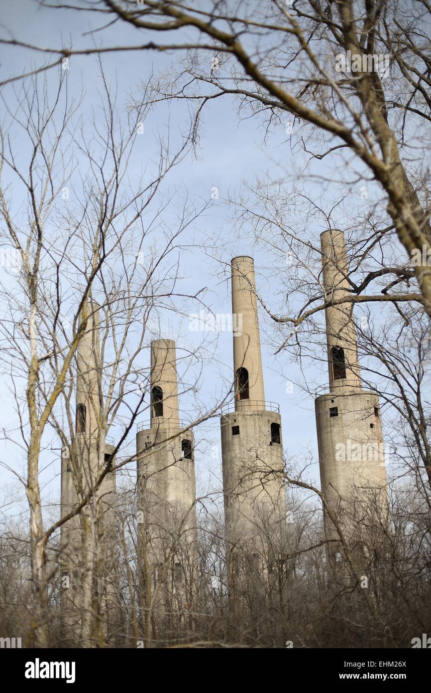 Chimneys at Gopher Ordnance Works near Coates, Minnesota Stock Photo ...
