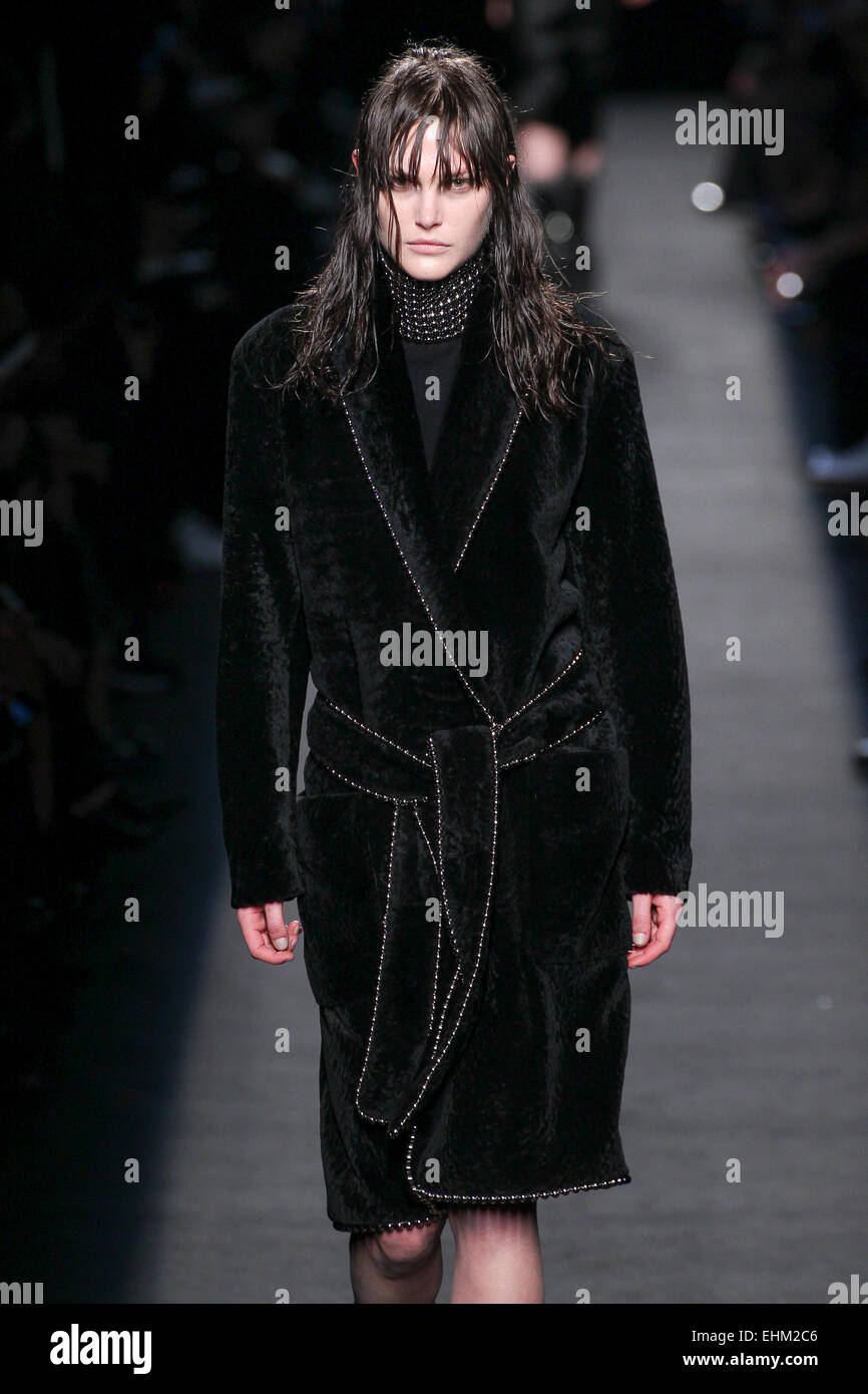 A model walks the runway wearing Alexander Wang during MBFW Fall 2015 ...