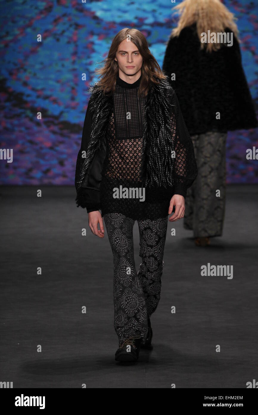 A model walks the runway at the Anna Sui fashion show during MBFW Fall ...
