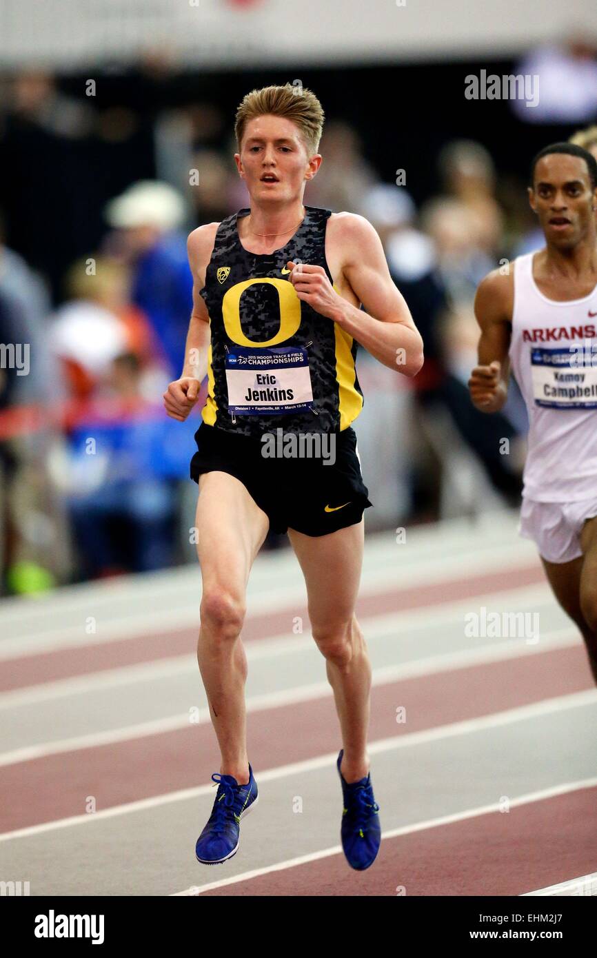 Fayetteville, AR. 13th Mar, 2015. Eric Jenkins of Oregon leads on the ...