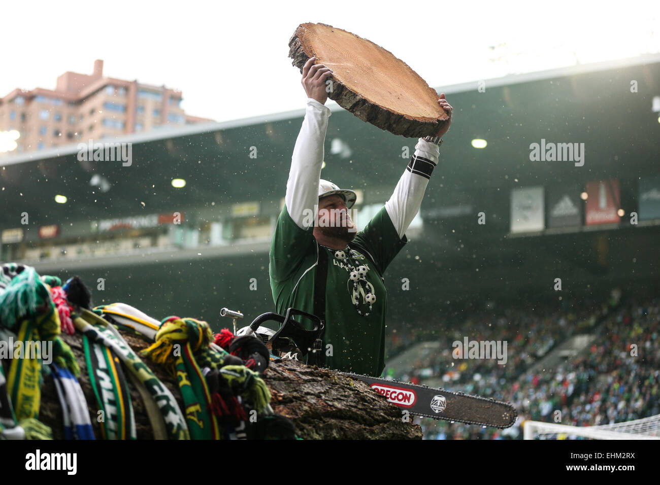 TIMBER JOEY cuts a log slice after a goal. The Portland Timbers FC ...