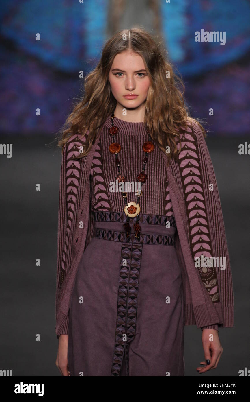 A model walks the runway at the Anna Sui fashion show during MBFW Fall ...