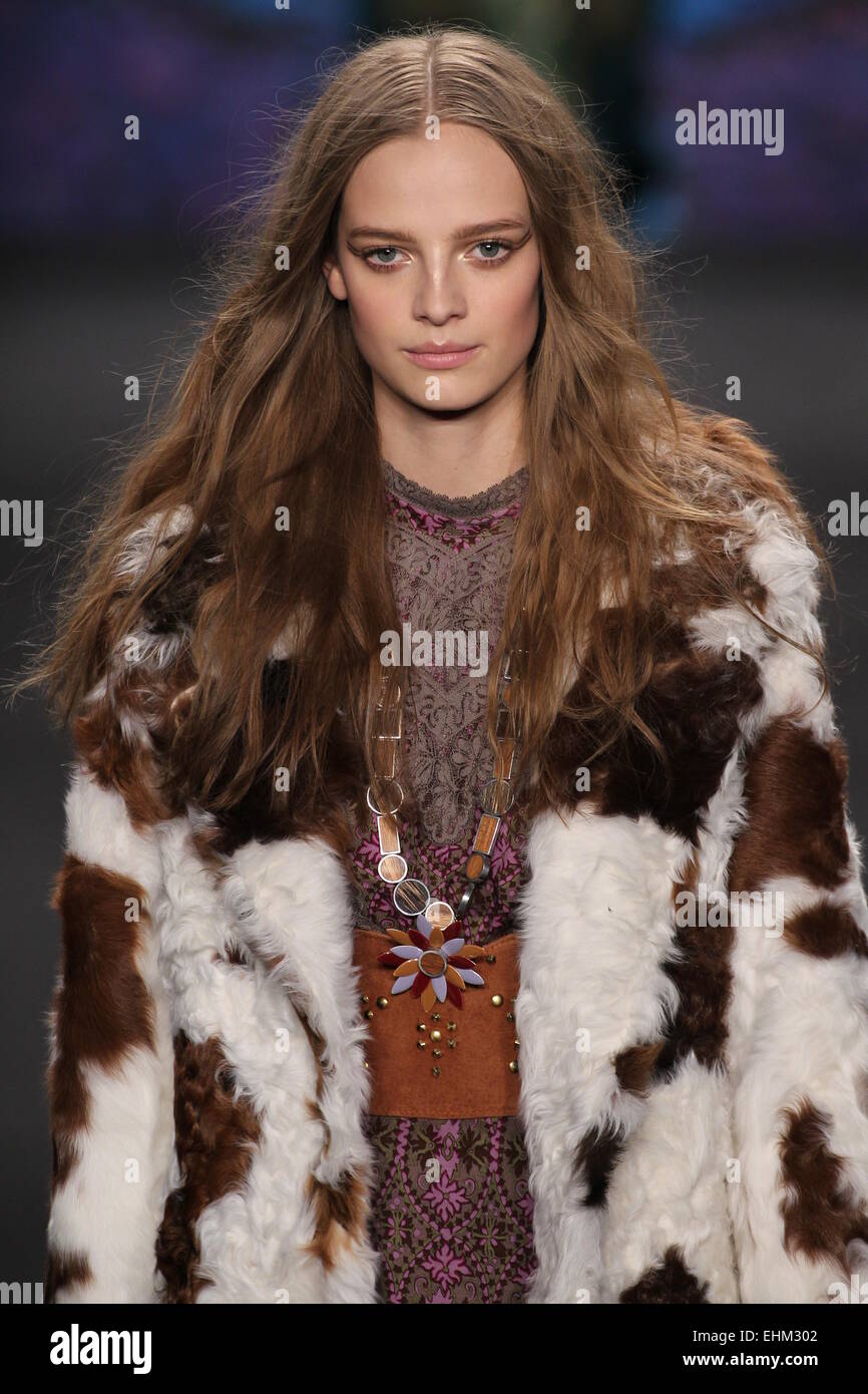 A model walks the runway at the Anna Sui fashion show during MBFW Fall ...
