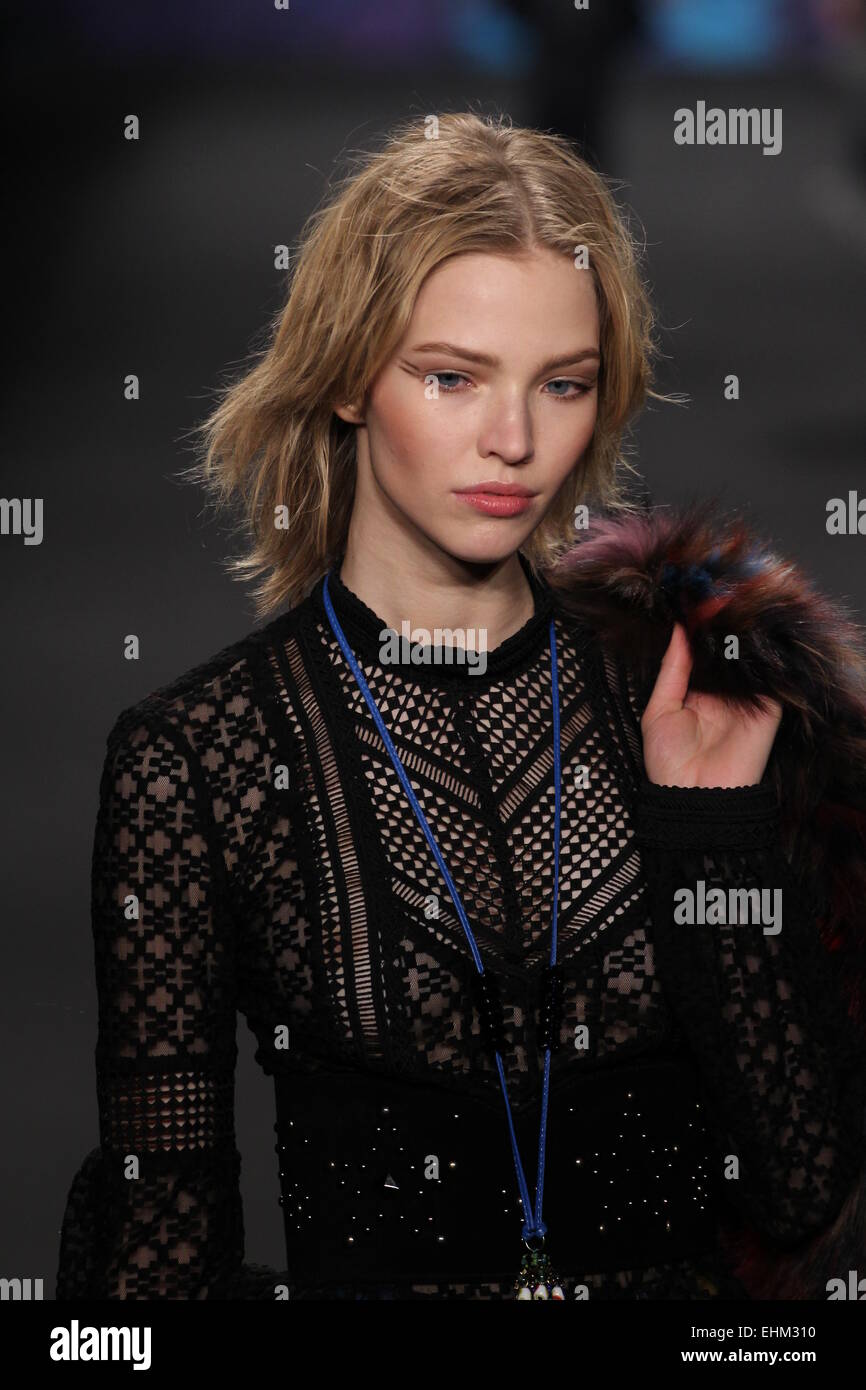 A model walks the runway at the Anna Sui fashion show during MBFW Fall ...