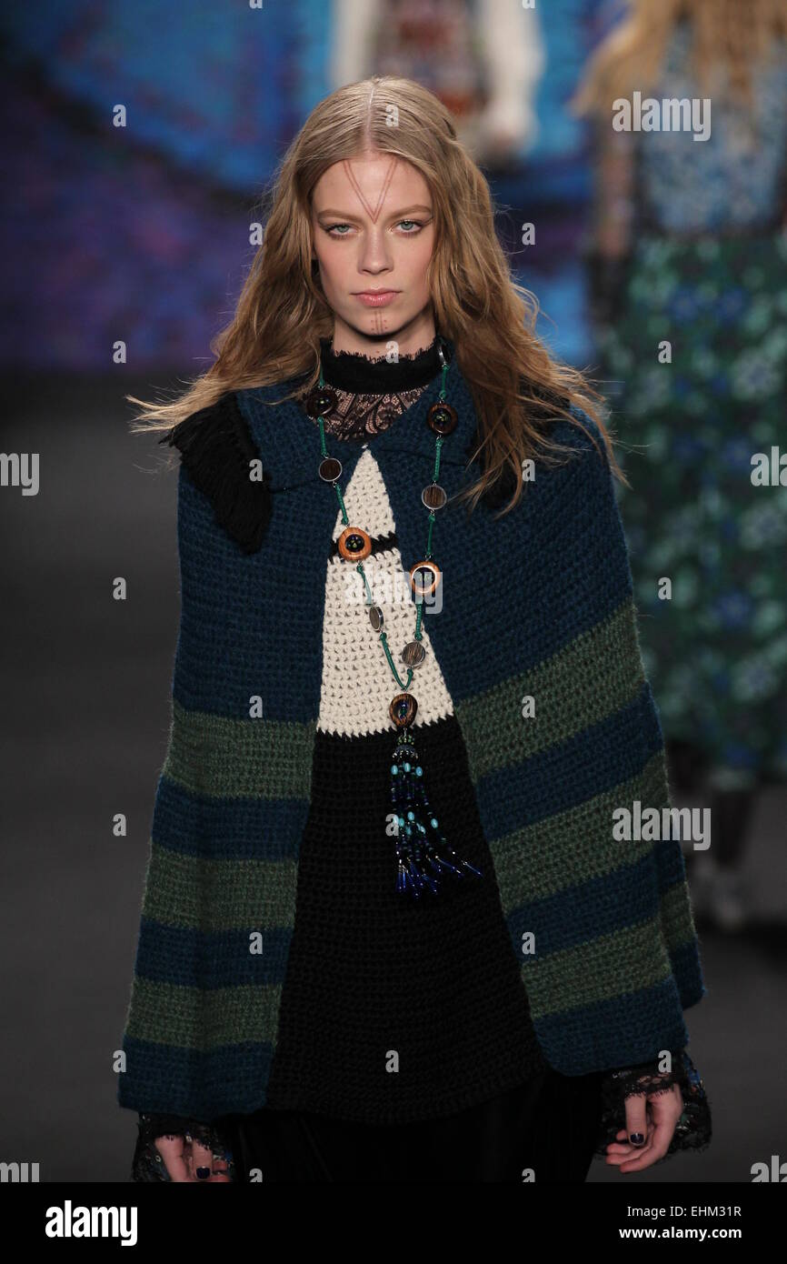 A model walks the runway at the Anna Sui fashion show during MBFW Fall ...