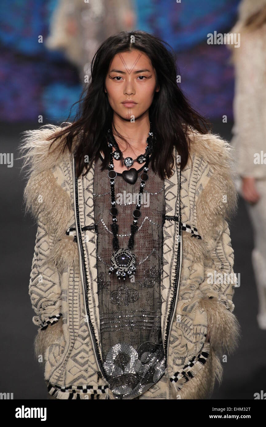 A model walks the runway at the Anna Sui fashion show during MBFW Fall ...