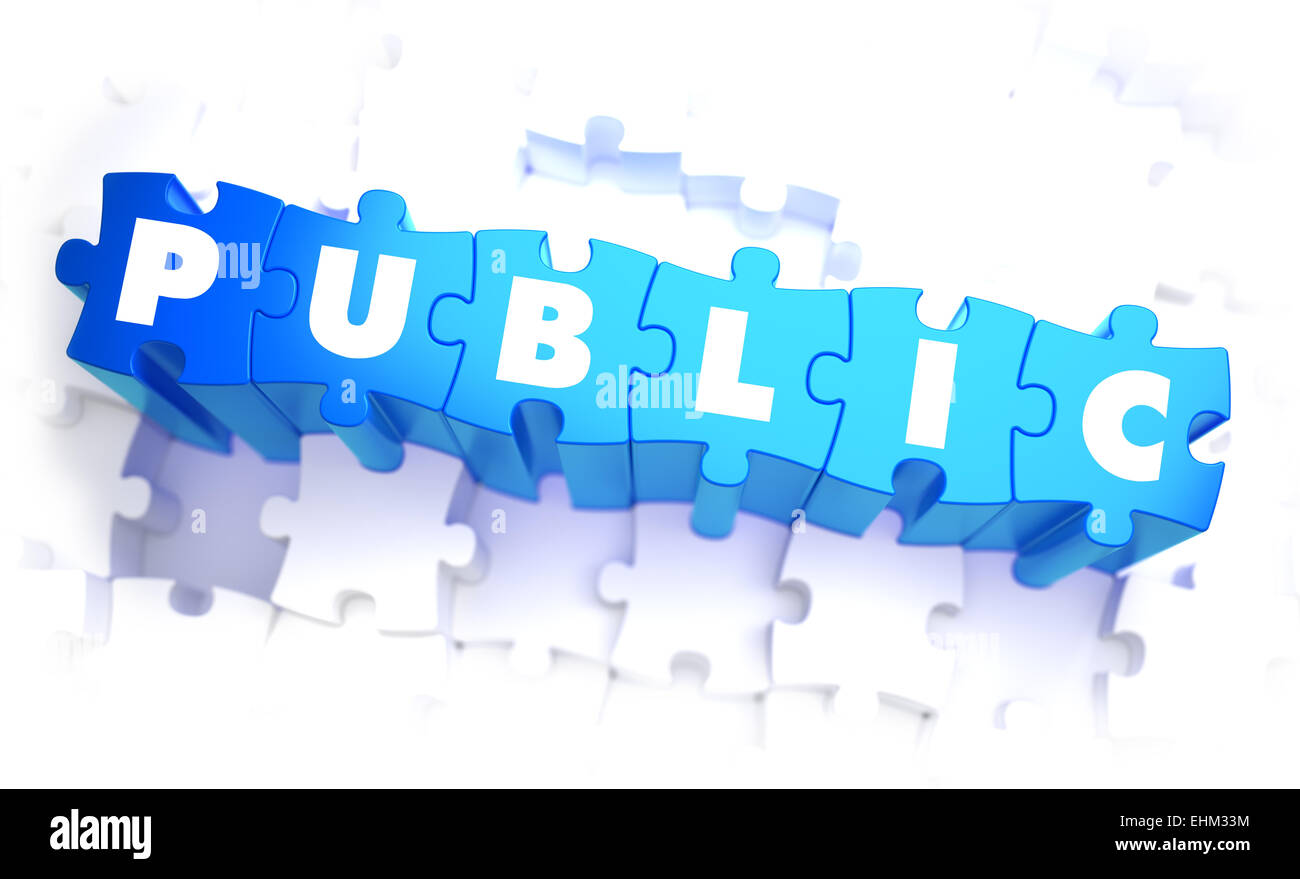 Public - Word in Blue Color on Volume Puzzle Stock Photo - Alamy