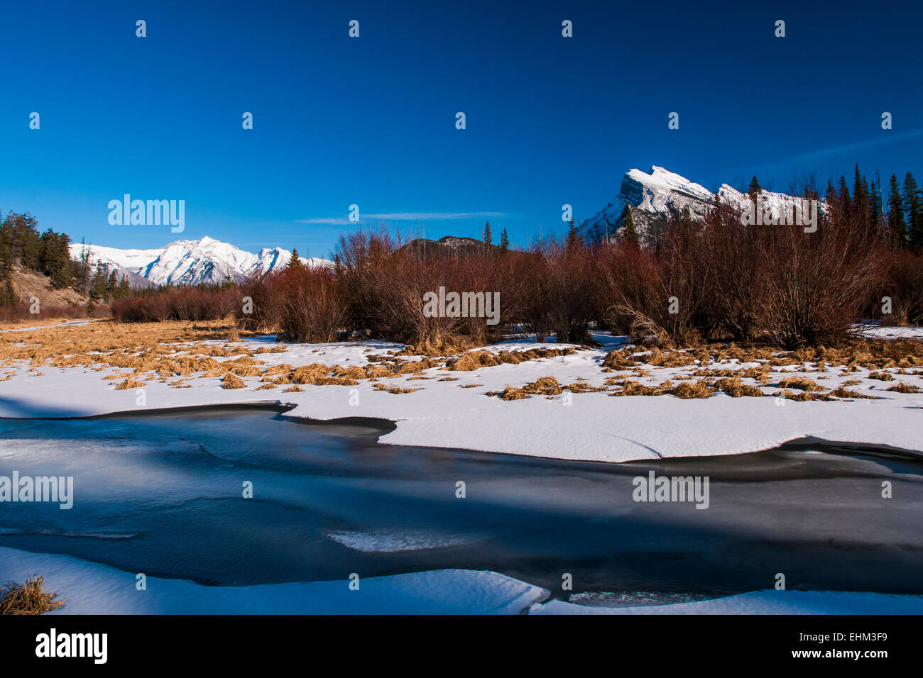 Mount Rundle and Vermilion Lakes in winter, Banff National Park Alberta ...