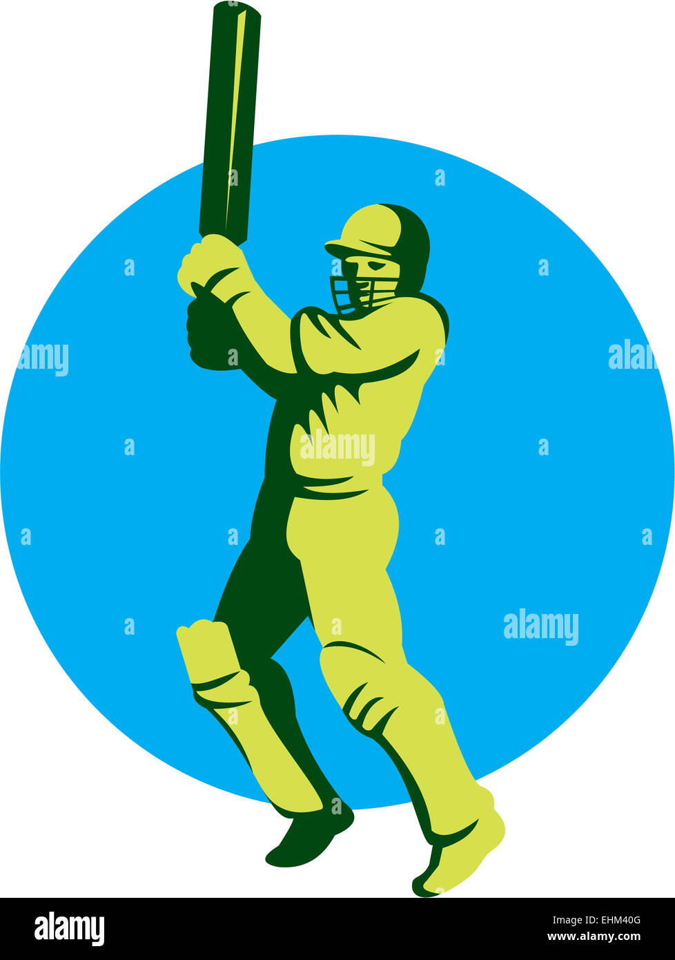 Illustration of a cricket player batsman with bat batting facing front ...