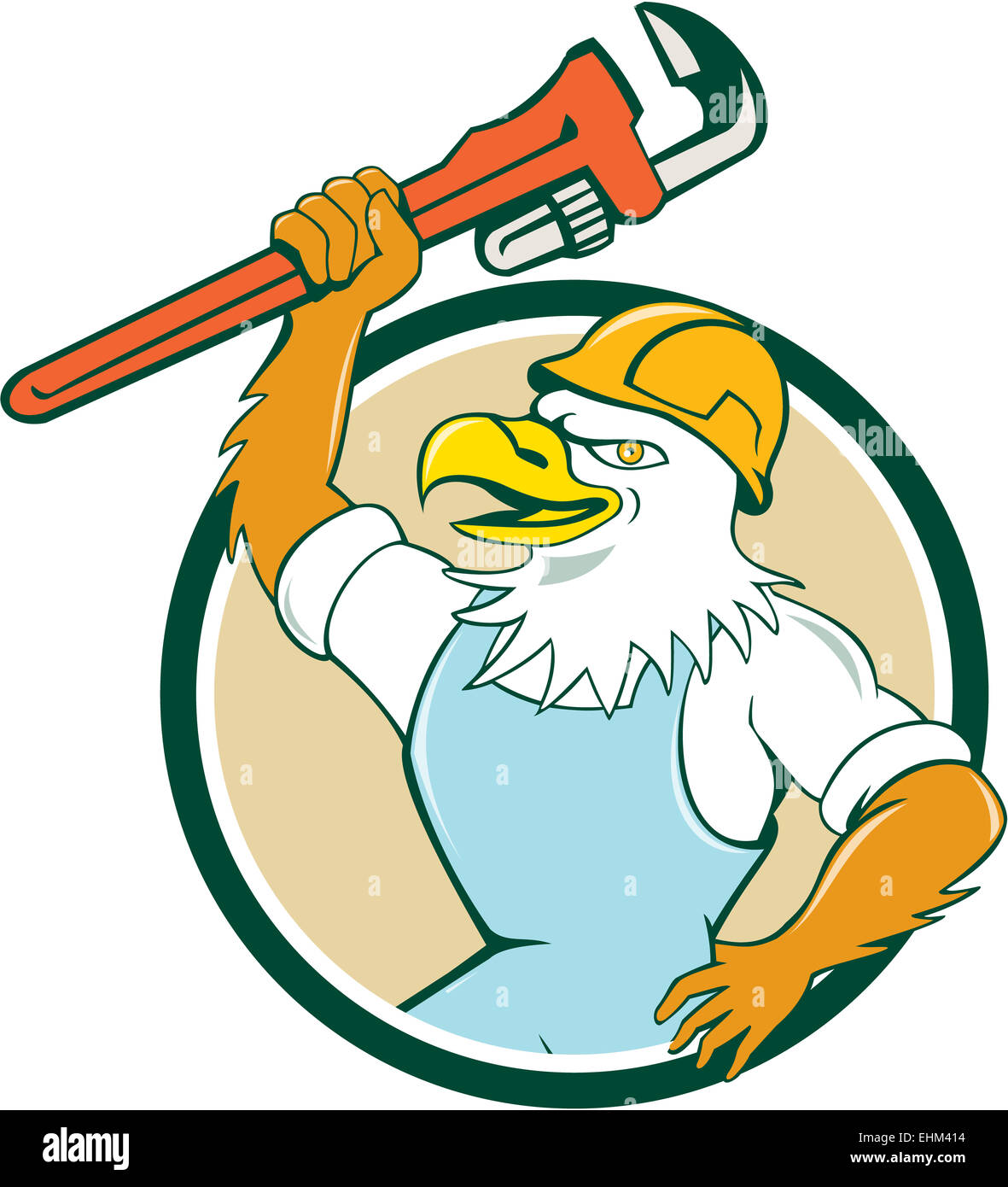 Illustration of a american bald eagle plumber smiling wearing hardhat ...