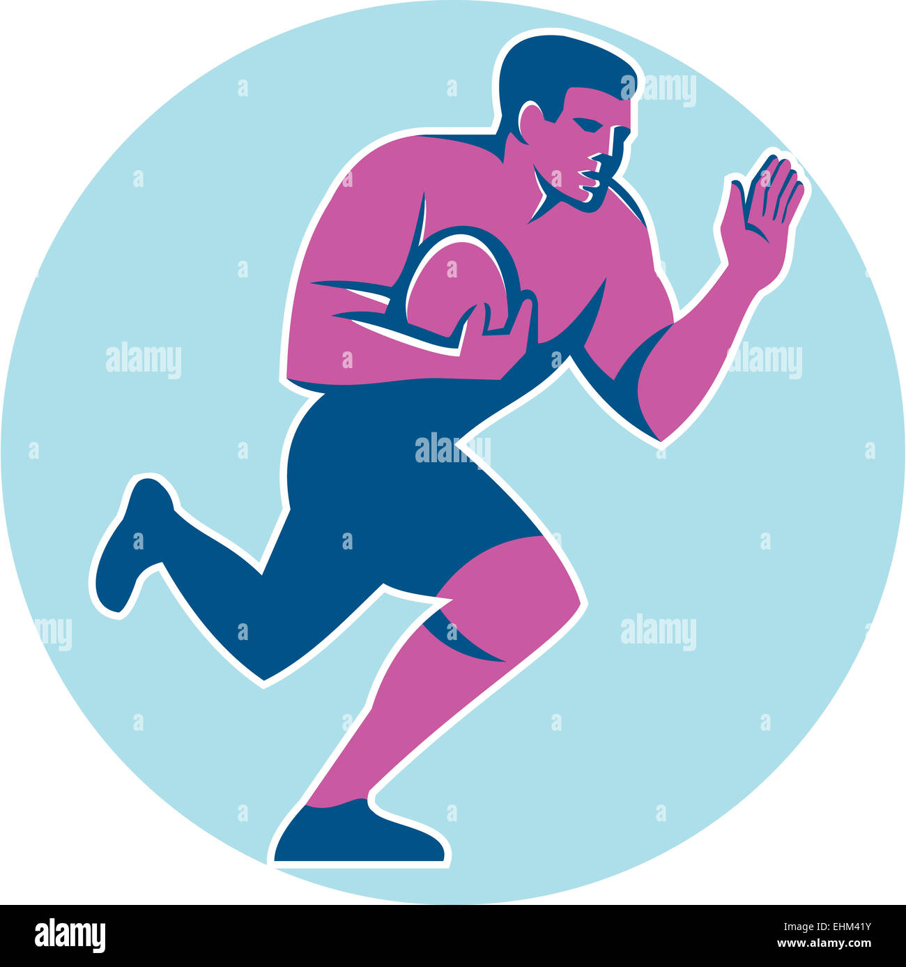 Illustration of rugby union player with ball fending running set inside ...