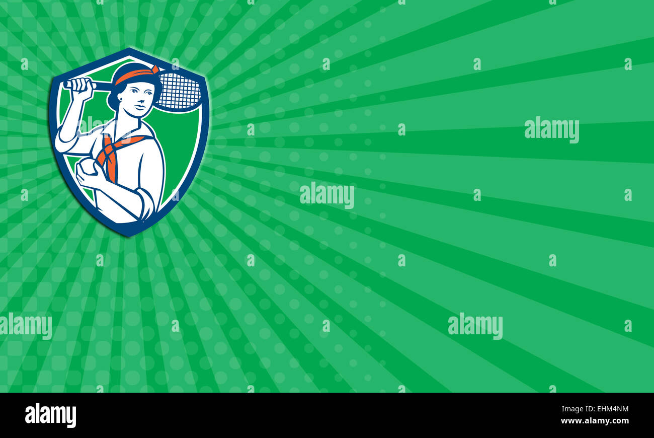 Business card showing illustration of a female tennis player holding ...