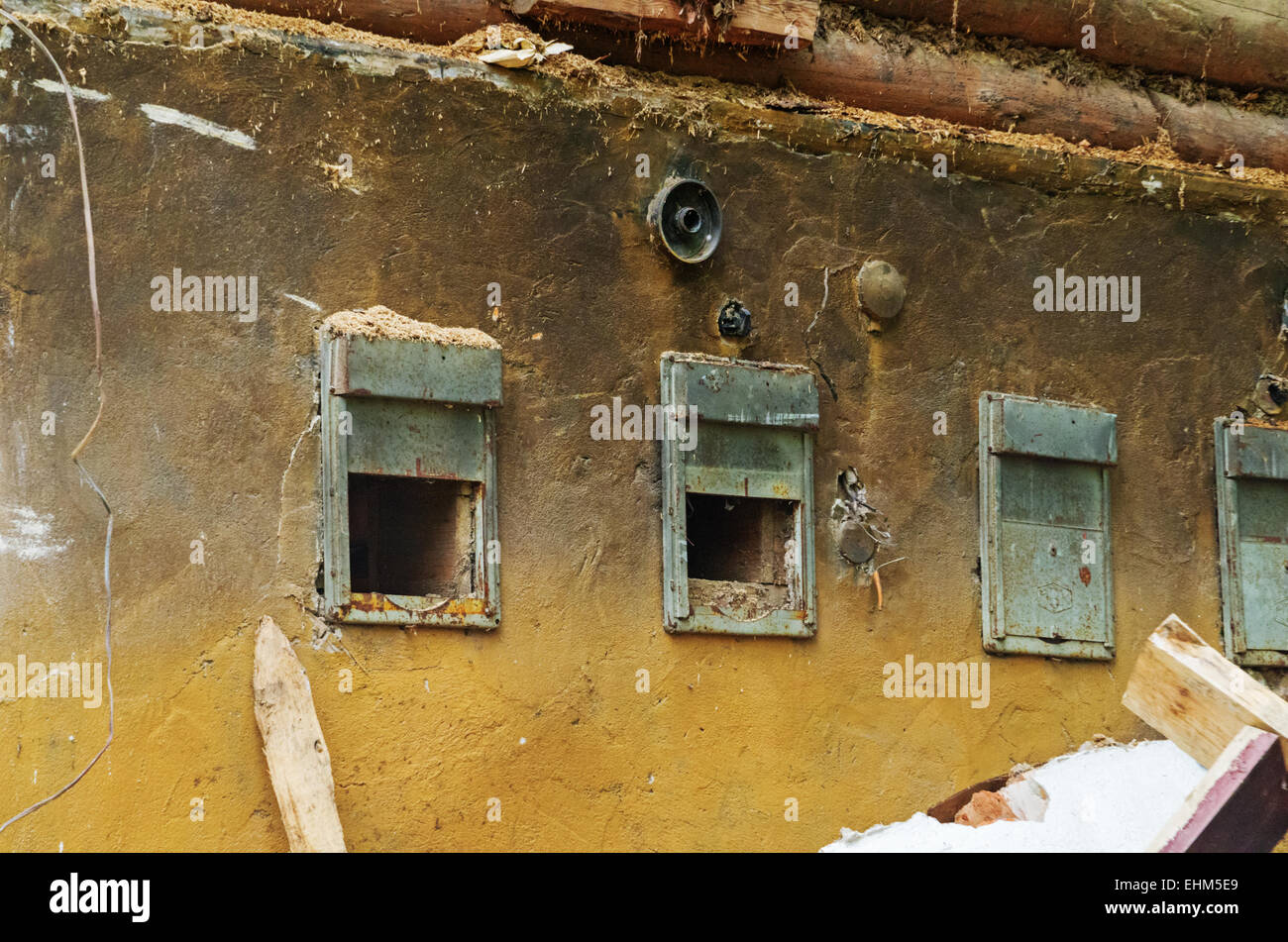 Old windows for film projectors in the abandoned disassembling rural ...