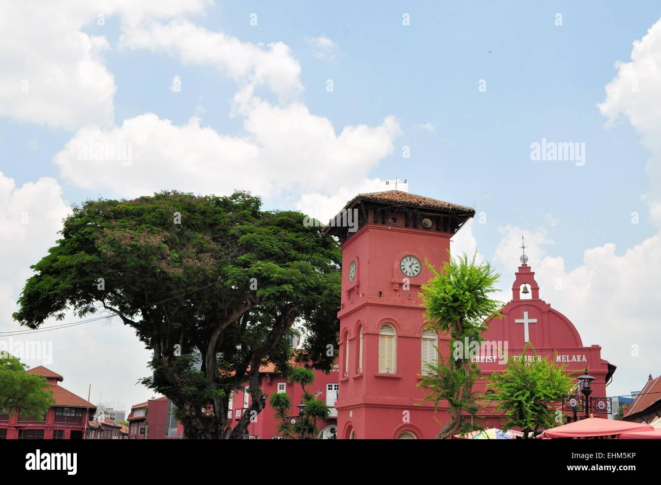 Dutch Clock Tower and Christ Church in Malacca, Malaysia Stock Photo ...