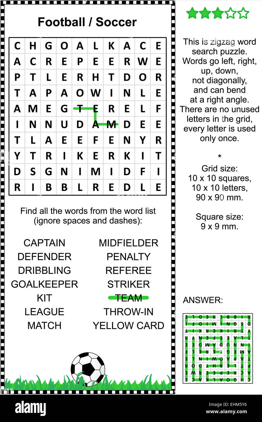 Football (soccer) themed word search puzzle (suitable both for kids and ...