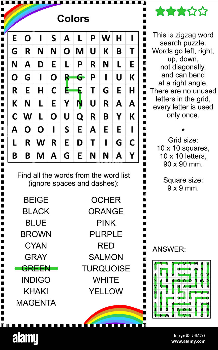 Colors themed word search puzzle (suitable both for kids and adults ...