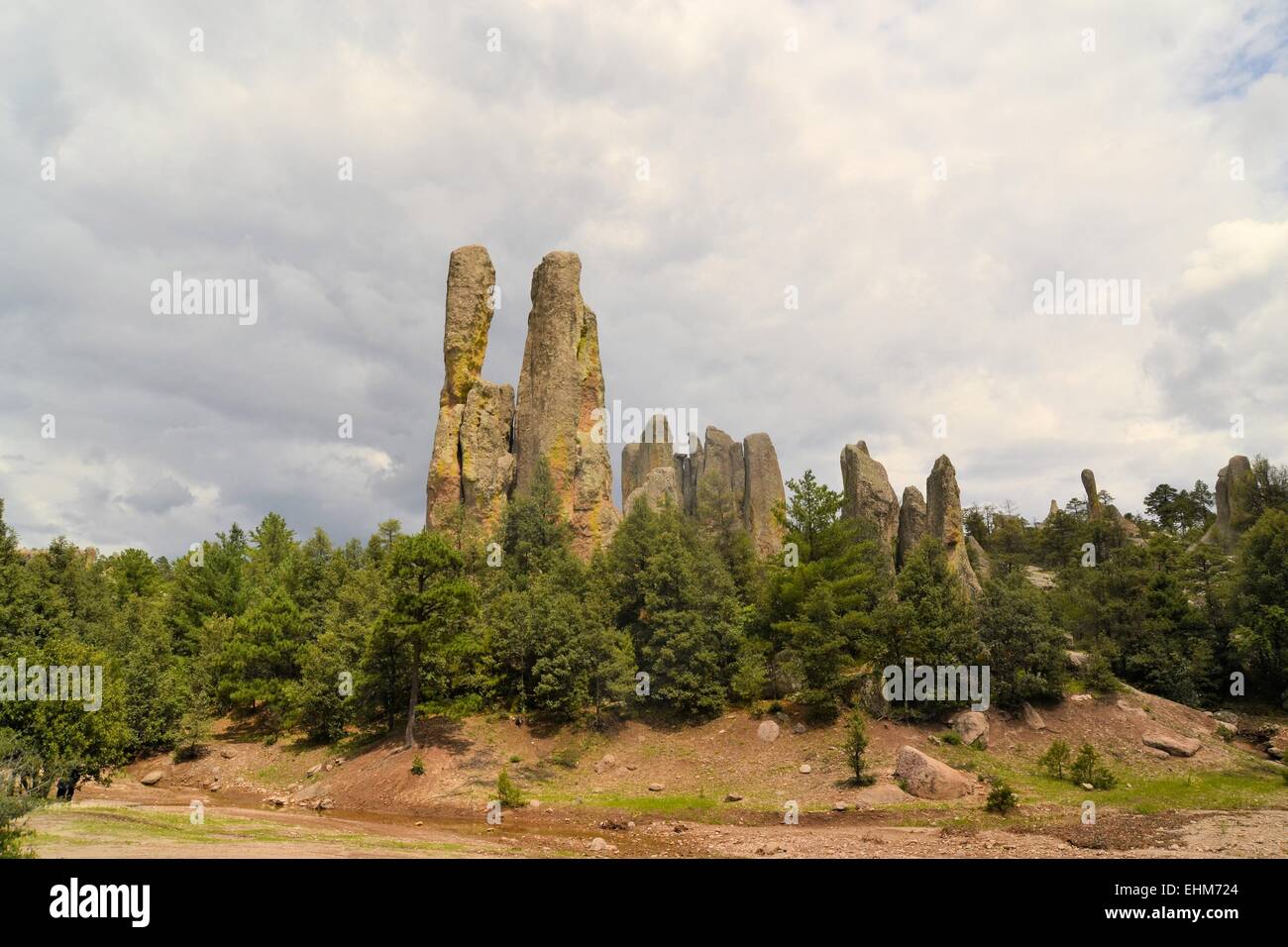 Chimney rock monoliths in Valley of the Monks, Creel, Mexico Stock ...